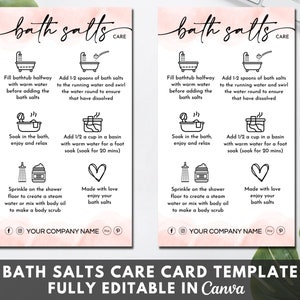 Bath Salts Care Card Template, Editable Bath Soak Care Instructions ...