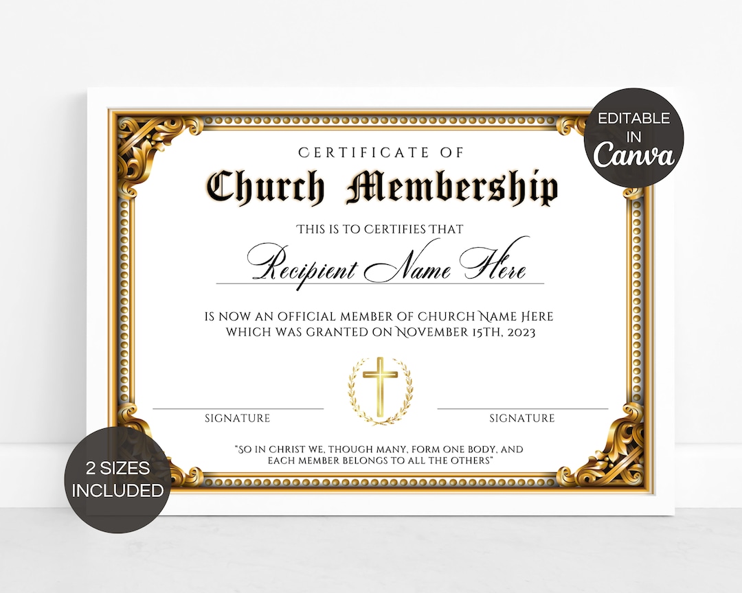 Editable Church Membership Certificate, Printable New Members Church ...