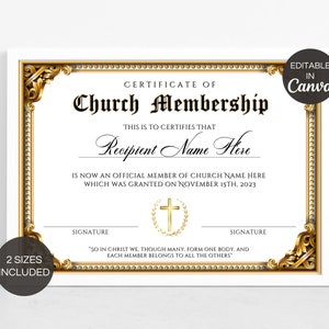 Editable Church Membership Certificate, Printable New Members Church ...