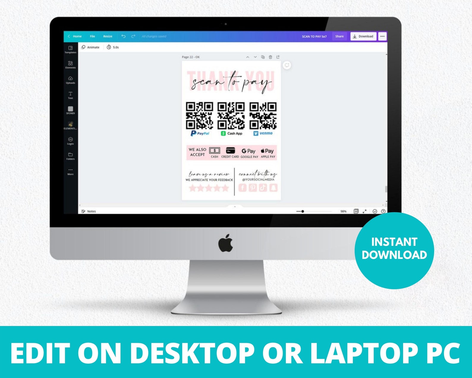 Editable QR Code Sign Canva Template Printable Scan to Pay - Etsy