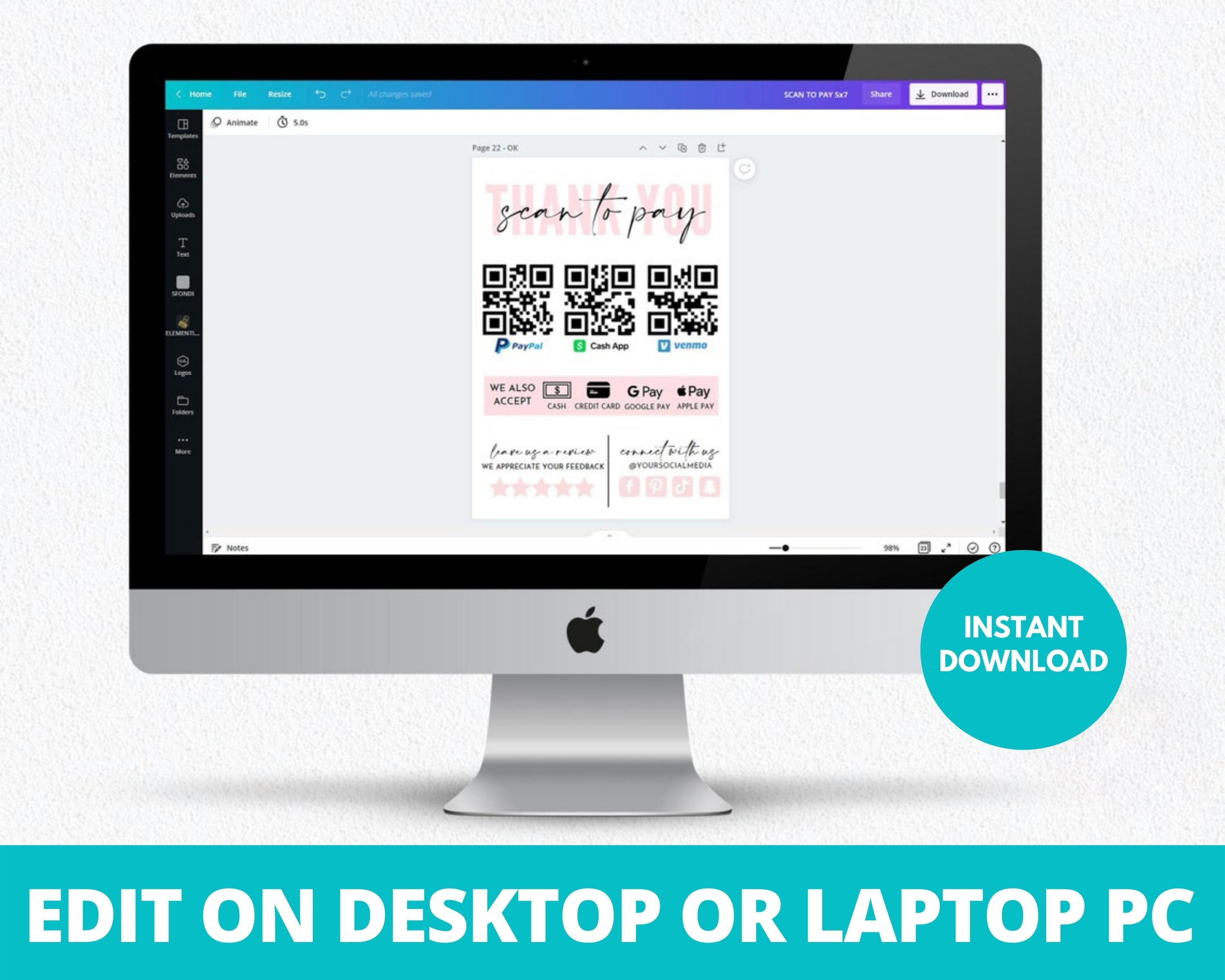 Editable QR Code Sign Canva Template Printable Scan to Pay | Etsy UK