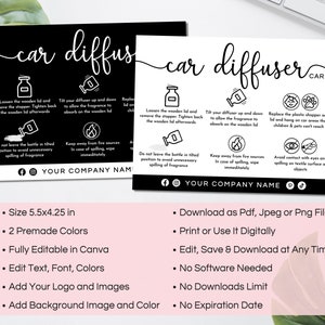 Car Diffuser Care Card Template, Car Diffuser Care Guide, Editable Oil ...