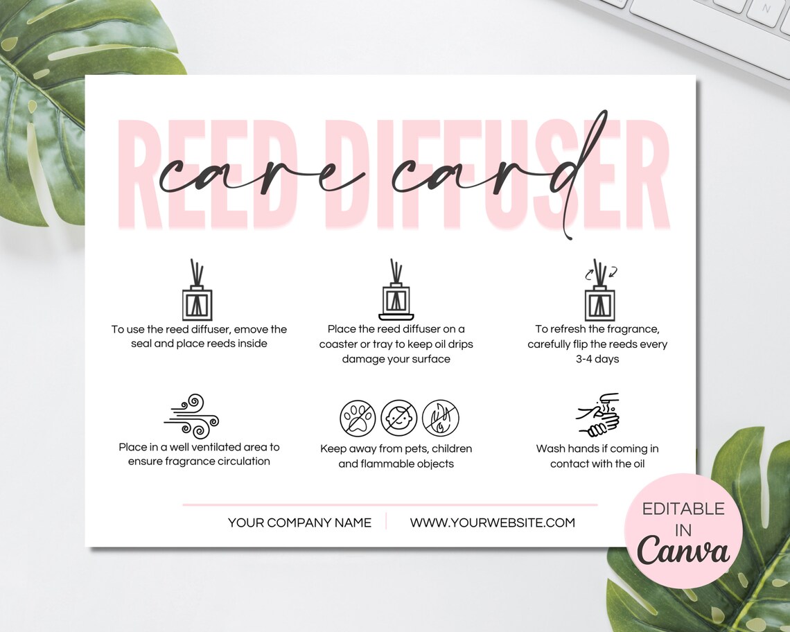 Reed Diffuser Care Card Template Editable Reed Diffuser Care - Etsy