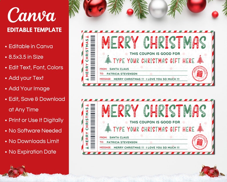Christmas Gift Certificate, Editable Christmas Coupons, Printable Mom ...