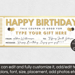 Editable Birthday Gift Certificate Template, Printable Birthday Gift ...