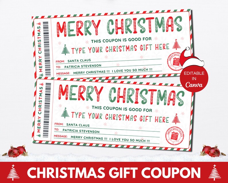Christmas Gift Certificate, Editable Christmas Coupons, Printable Mom ...