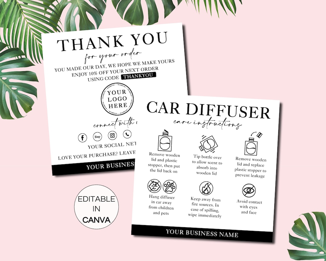 Car Diffuser Care Card Template, Car Diffuser Care Guide, Editable Oil ...