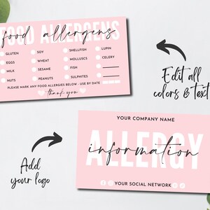 Food Allergens Card Template, Editable Allergen Checklist Card ...
