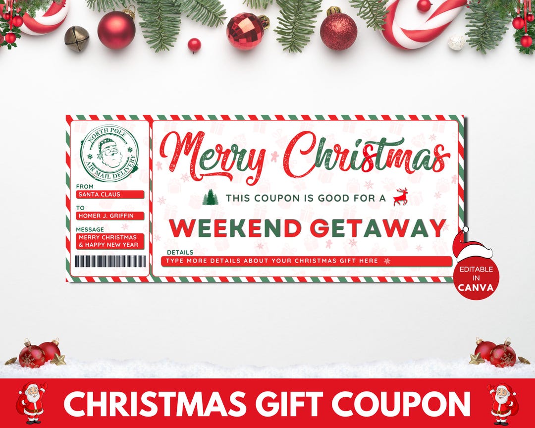 Weekend Getaway Christmas Gift Certificate Template, Editable Weekend ...