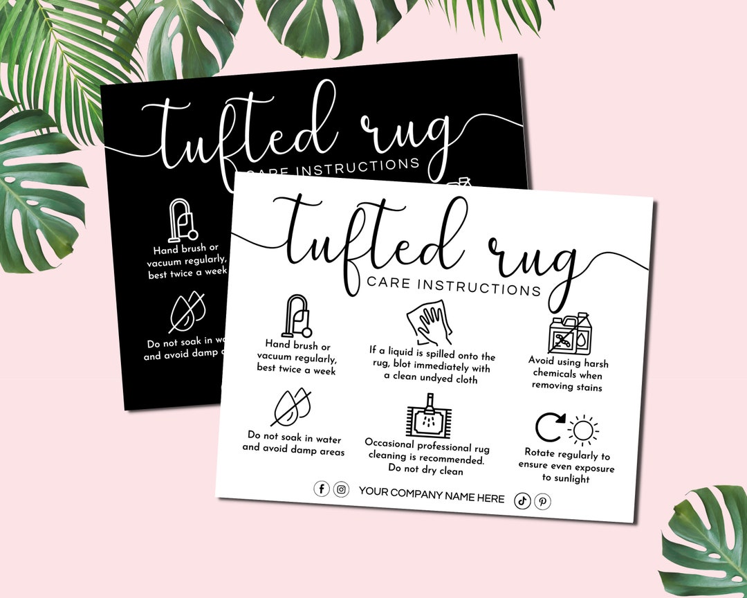 Tufted Rugs Care Card Template, Editable Tufted Rug Care Instructions ...