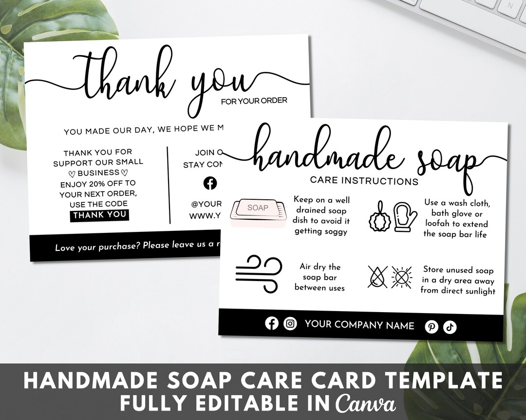 Handmade Soap Care Card Template, Editable Soap Care Cards, Printable ...
