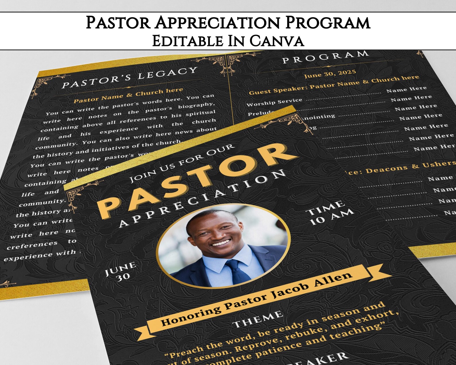 Pastor Appreciation Program Template, Editable Pastor Installation Bifold Brochure, Printable ...