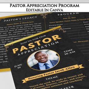 Pastor Appreciation Program Template, Editable Pastor Installation ...