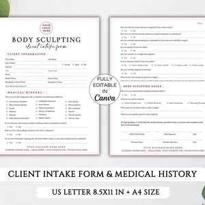 Body Sculpting Intake Forms Bundle, Editable Body Contouring ...