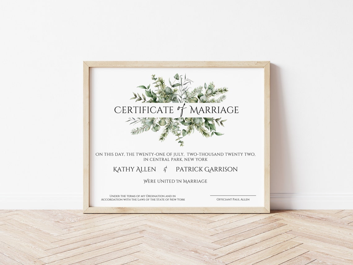 Custom Certificate of Marriage Template Editable Marriage - Etsy