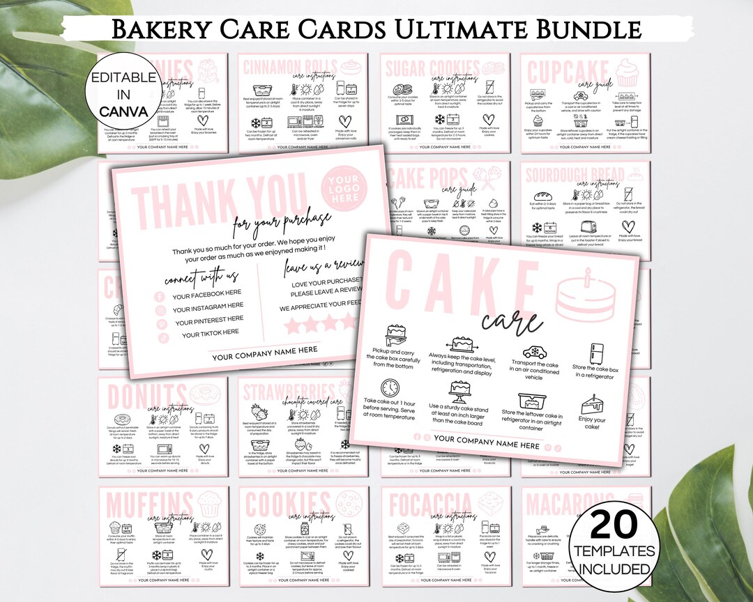 Editable Bakery Business Care Cards Bundle, Bakery Small Business Care ...