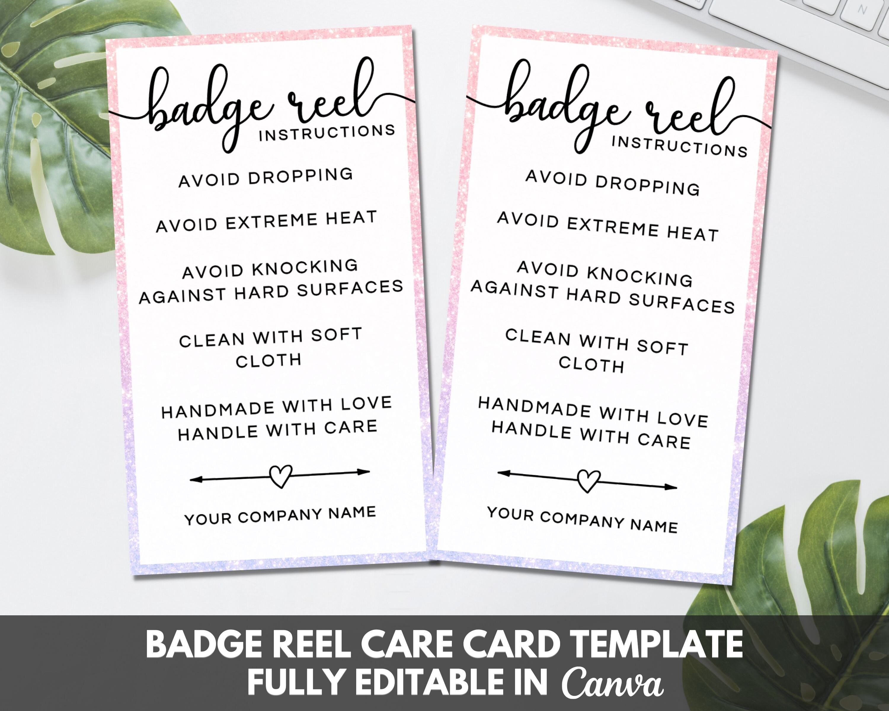 Editable Badge Reel Care Card, Printable Badge Reels Instructions Cards ...