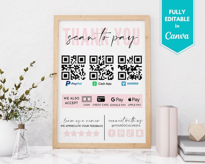 Editable QR Code Sign Canva Template Printable Scan to Pay | Etsy UK