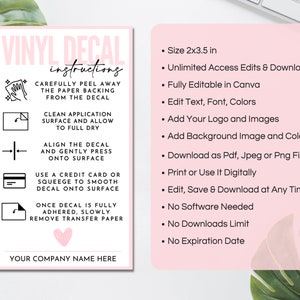 Vinyl Decal Application Card Template, Editable How to Apply Decal Care ...