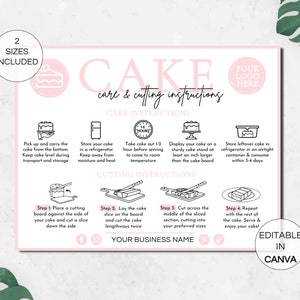 Cake Care Card Canva Template, Editable Cake Cutting Guide Cards ...