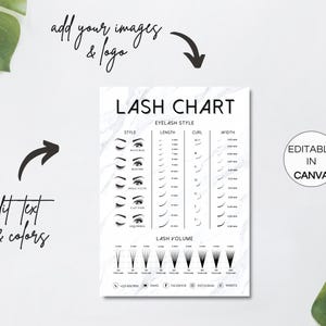 Lash Chart Guide Poster, Digital Eyelash Extension Decor, Editable ...