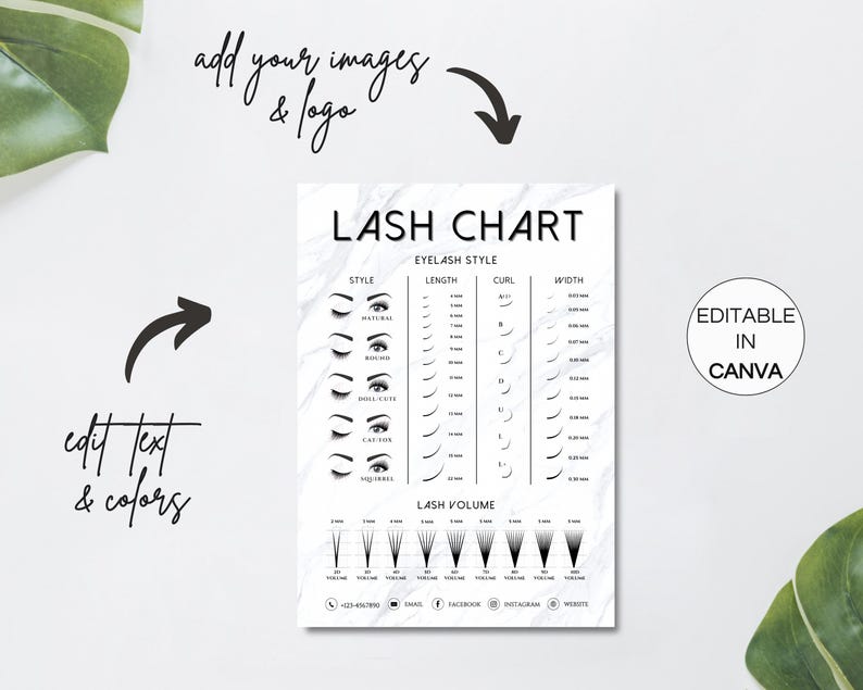 Lash Chart Guide Poster, Editable Esthetician Beauty Salon Eyelash ...