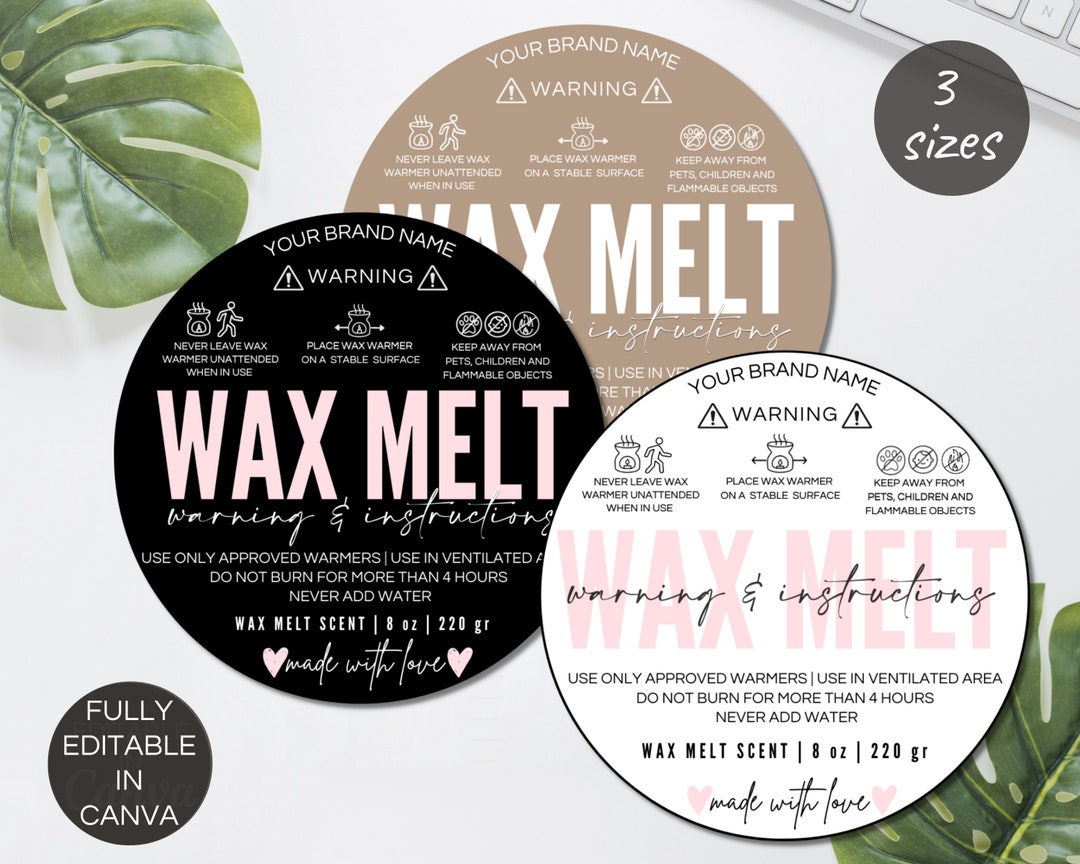 Wax Melts Warning Label Editable Template, Printable Wax Tarts Safety ...