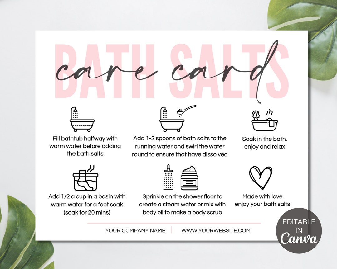 Printable Bath Salts Care Card, Editable Bath Salts Canva Template ...