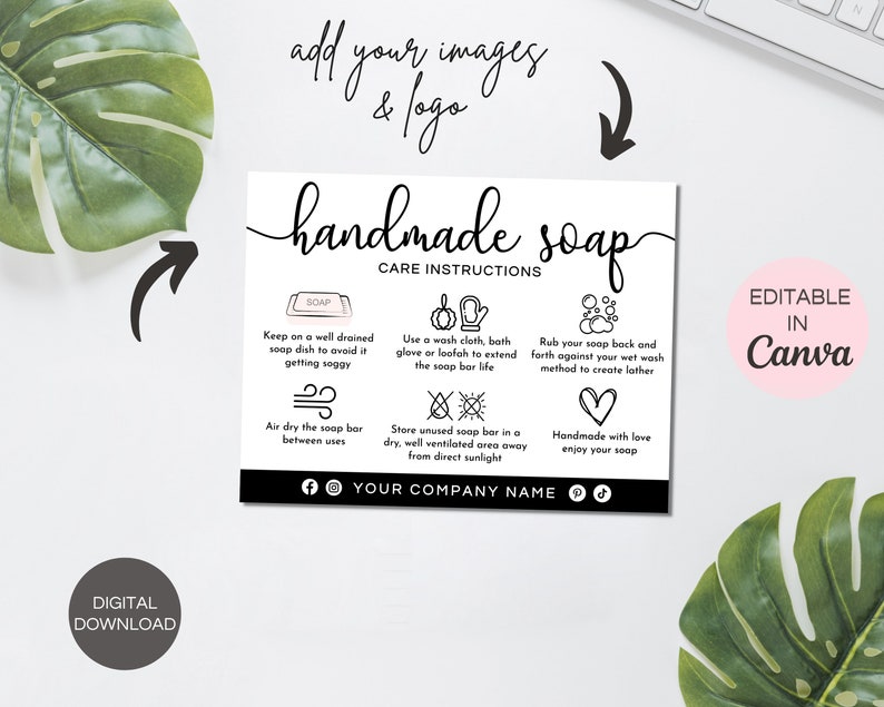 Handmade Soap Care Card, Printable Soap Instructions Cards, Editable ...