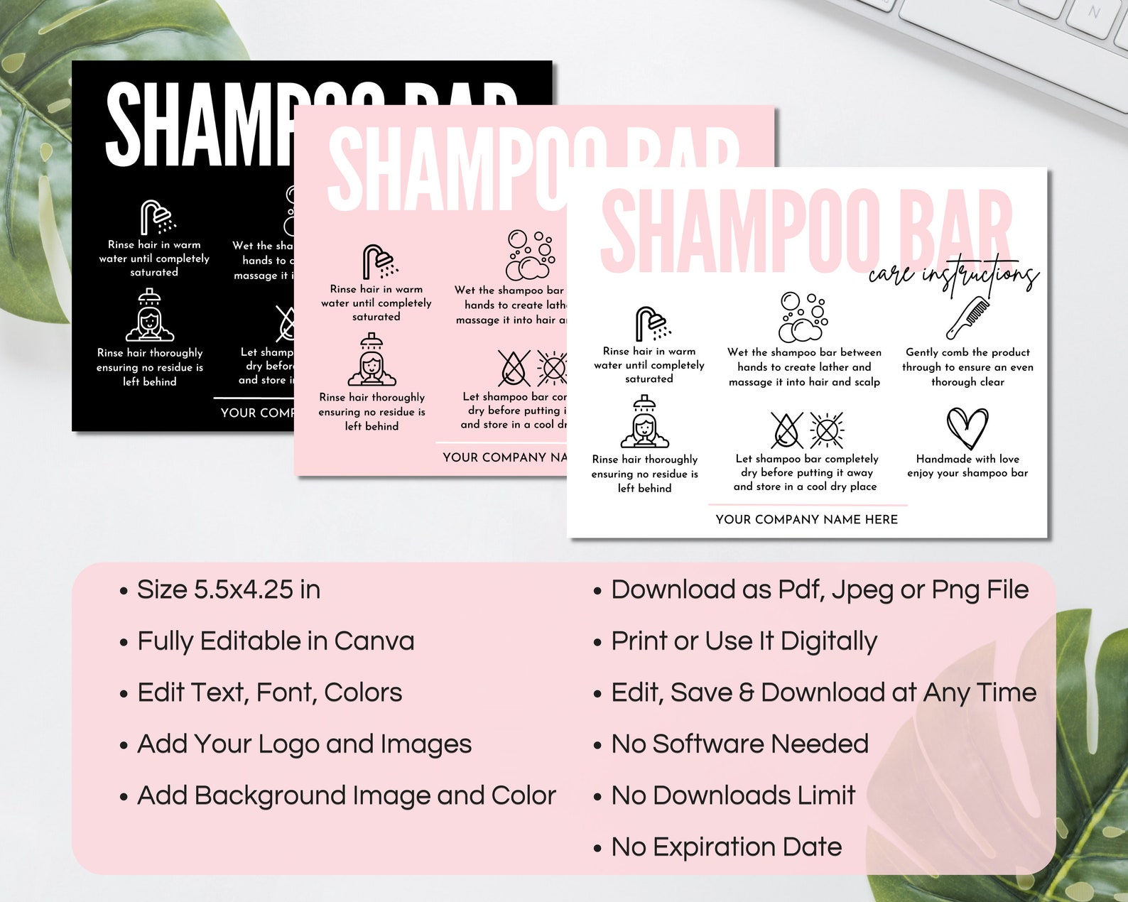 Shampoo Bar Care Card Template, Editable Solid Shampoo Care ...