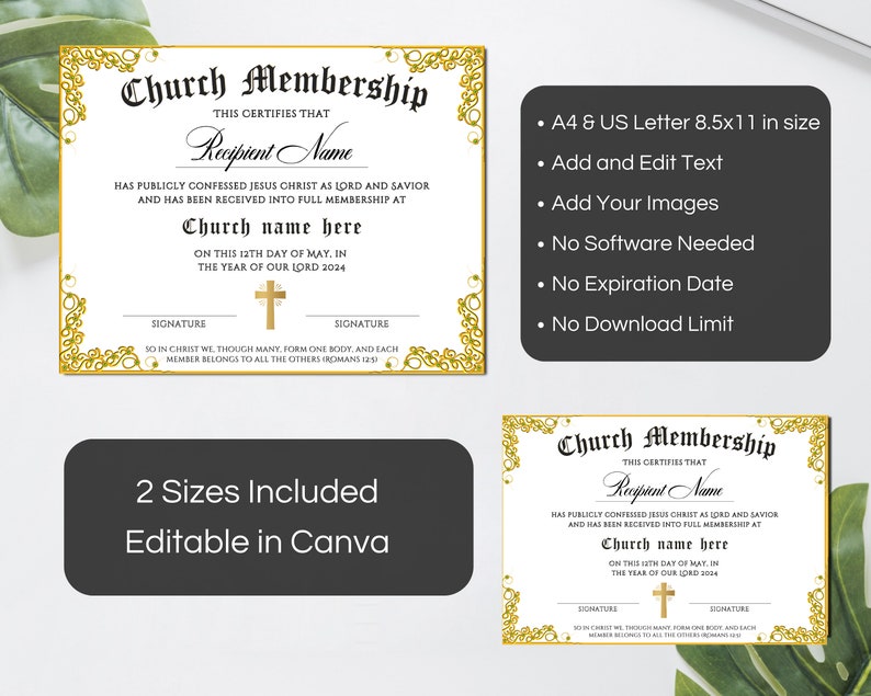 Church Membership Certificate, Printable Churches New Members ...