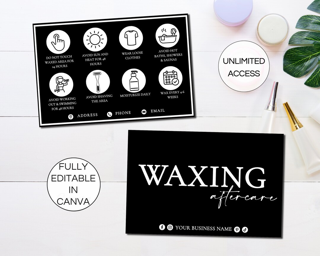 Editable Waxing Aftercare Cards Template, Wax Aftercare Card, Printable ...