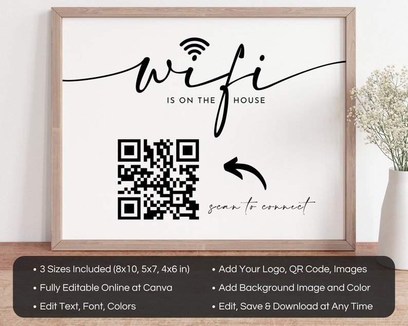 Wifi Sign QR Code Editable Wifi Sign Canva Template - Etsy