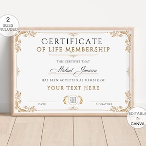 Certificate of Life Membership, Editable Life Membership Certificate ...