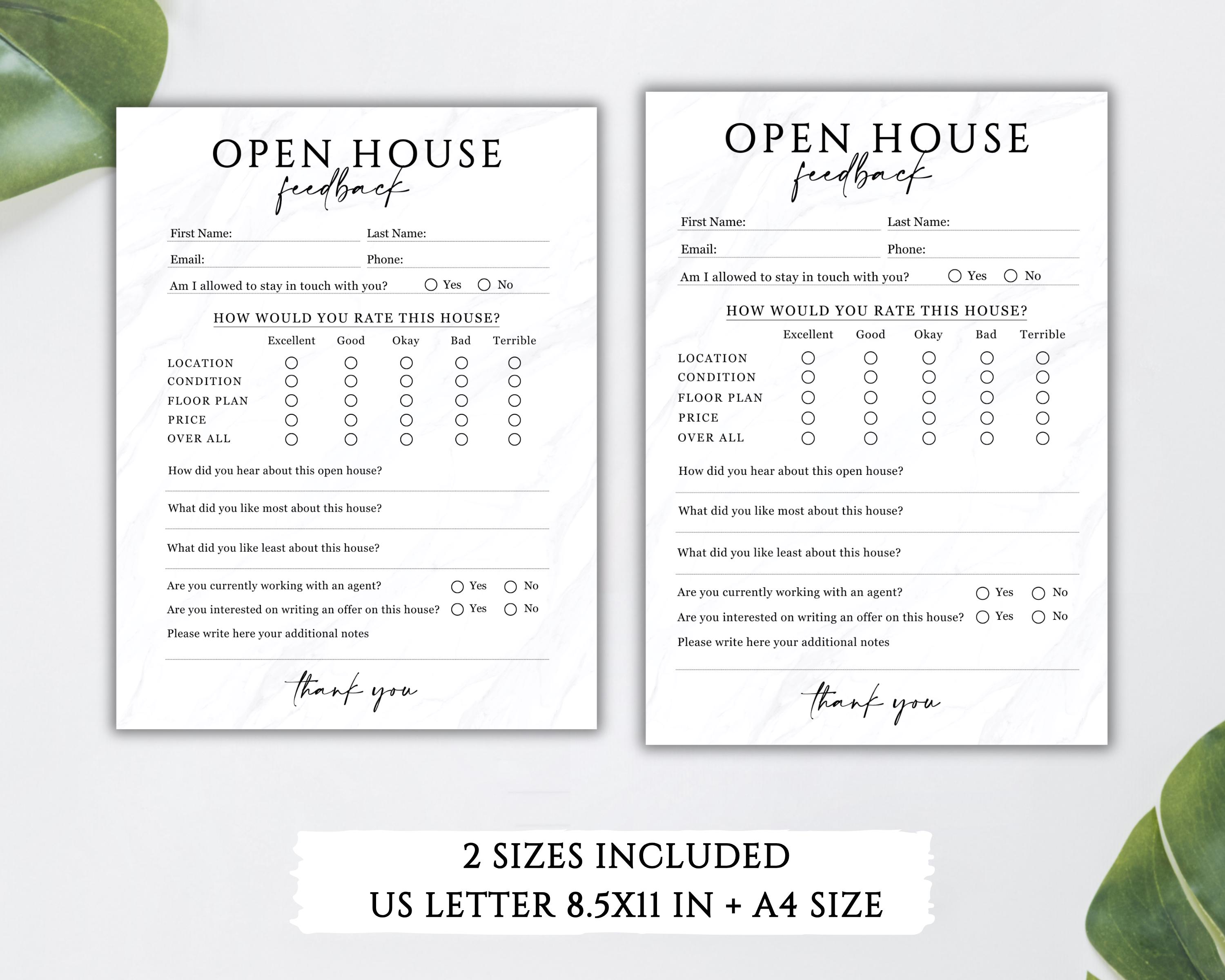 Editable Open House Feedback Form, Real Estate Marketing Forms, Realtor ...
