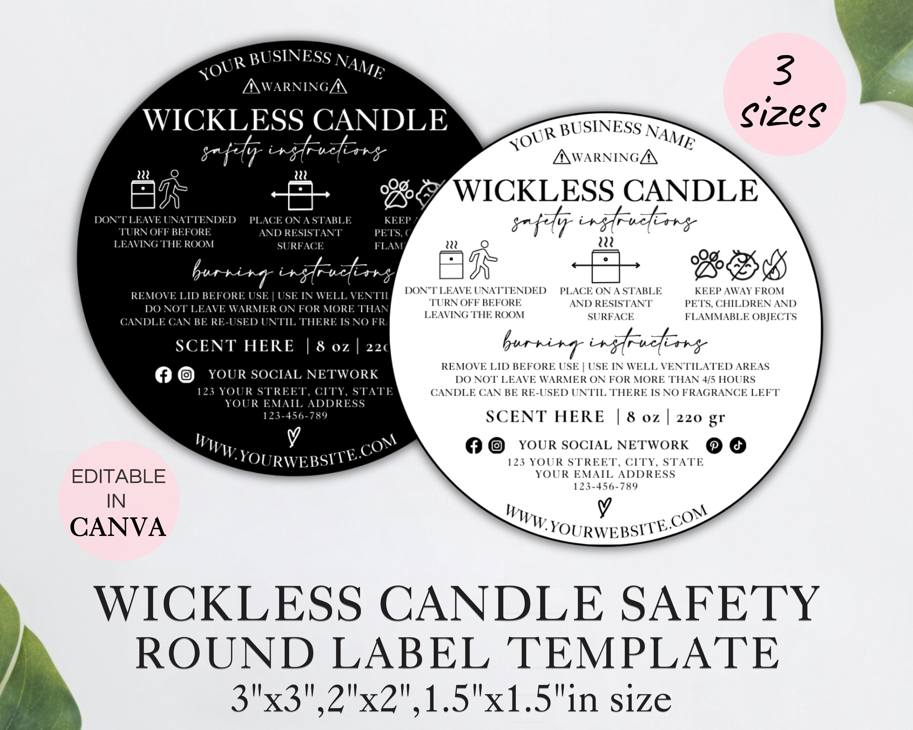 Wickless Candle Warning Labels, Printable Candle Safety Instructions ...