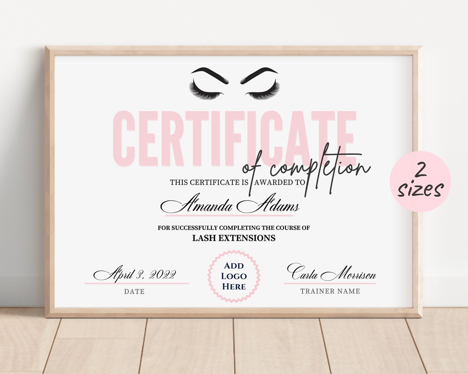Lash Certificate of Completion Template, Editable Eyelash Certificate ...