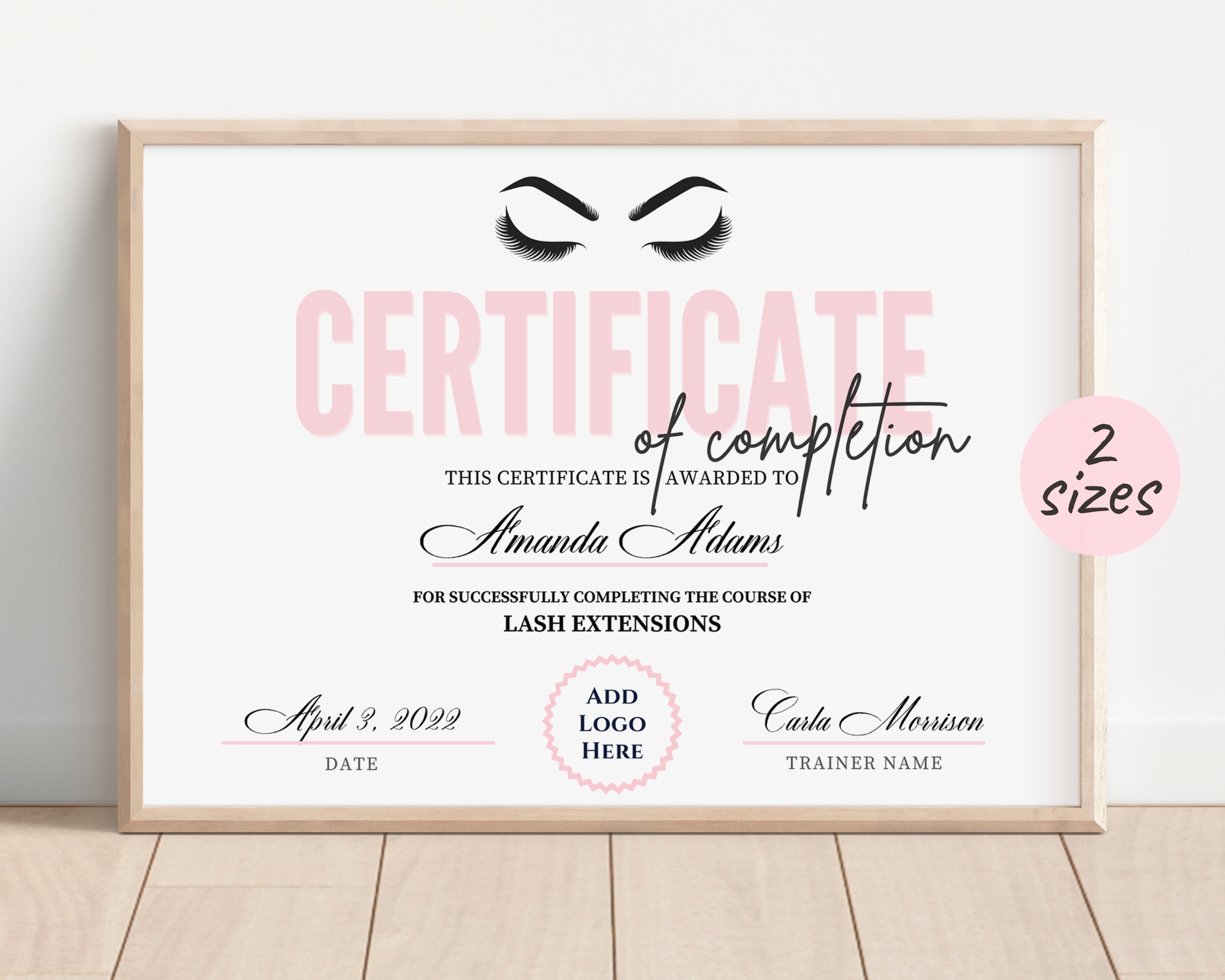 Lash Certificate of Completion Template, Editable Eyelash Certificate ...