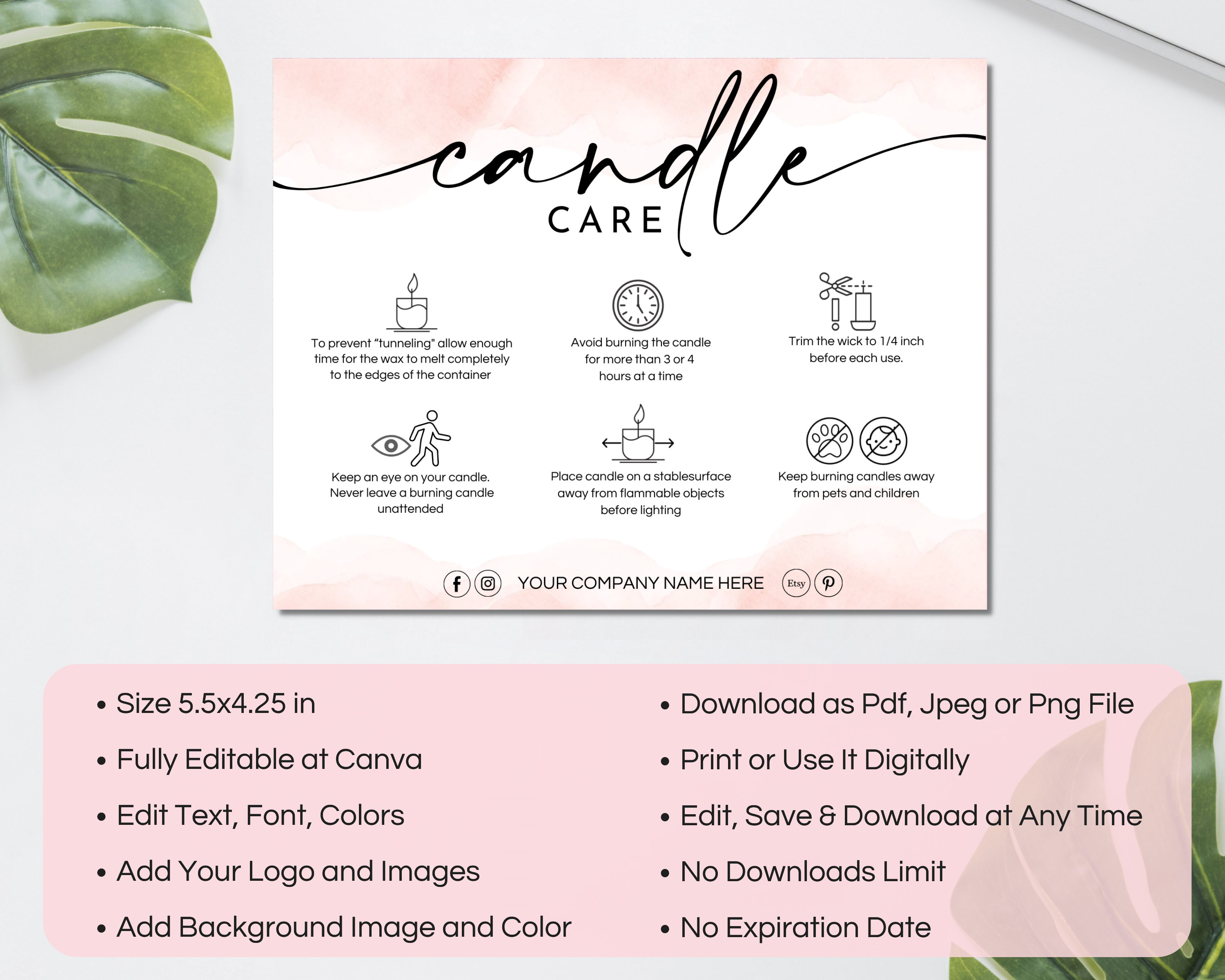 Editable Candle Care Card Printable Candle Care Instructions - Etsy