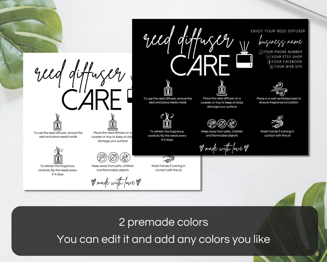Reed Diffuser Care Card Template, Editable Reed Diffusers Instructions ...