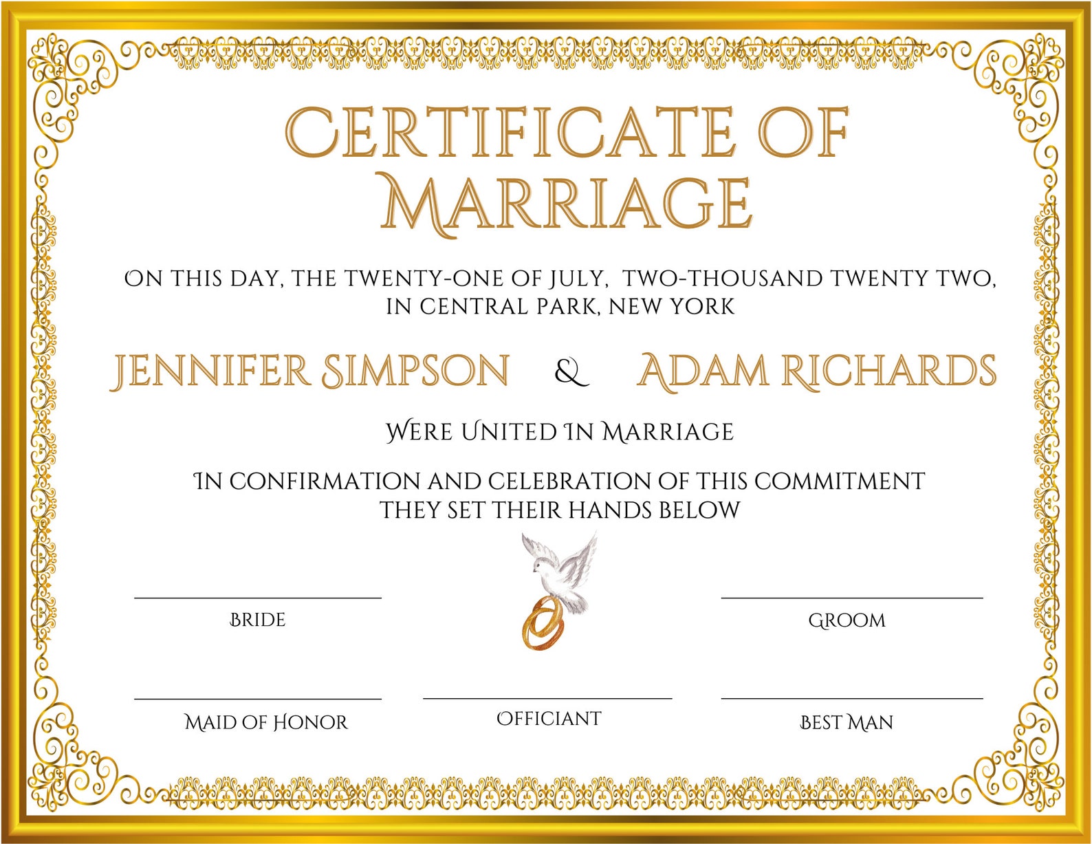Certificate of Marriage Template Custom Marriage Certificate - Etsy UK