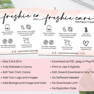 Editable Freshie Care Card Template, Printable Freshie Care ...