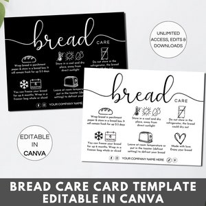 Bread Care Card, Editable Loaf of Bread Care Instructions, Printable ...