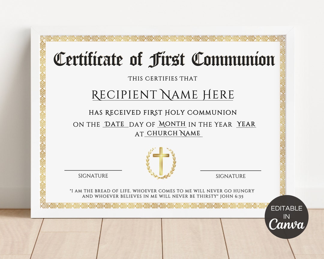 Certificado de Primera Comunión editable Certificado de - Etsy México