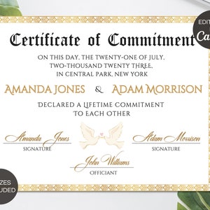Commitment Certificate Template, Printable Certificate of Commitment ...