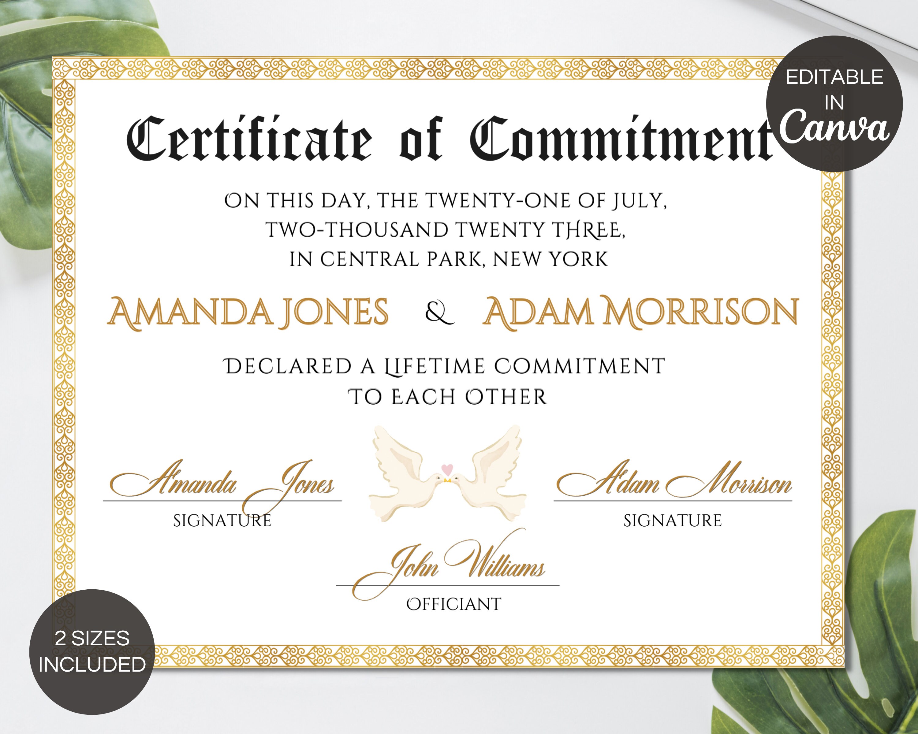 Commitment Certificate Template, Printable Certificate of Commitment ...
