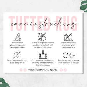 Tufted Rugs Care Card Template, Editable Tufted Rug Care Instructions ...