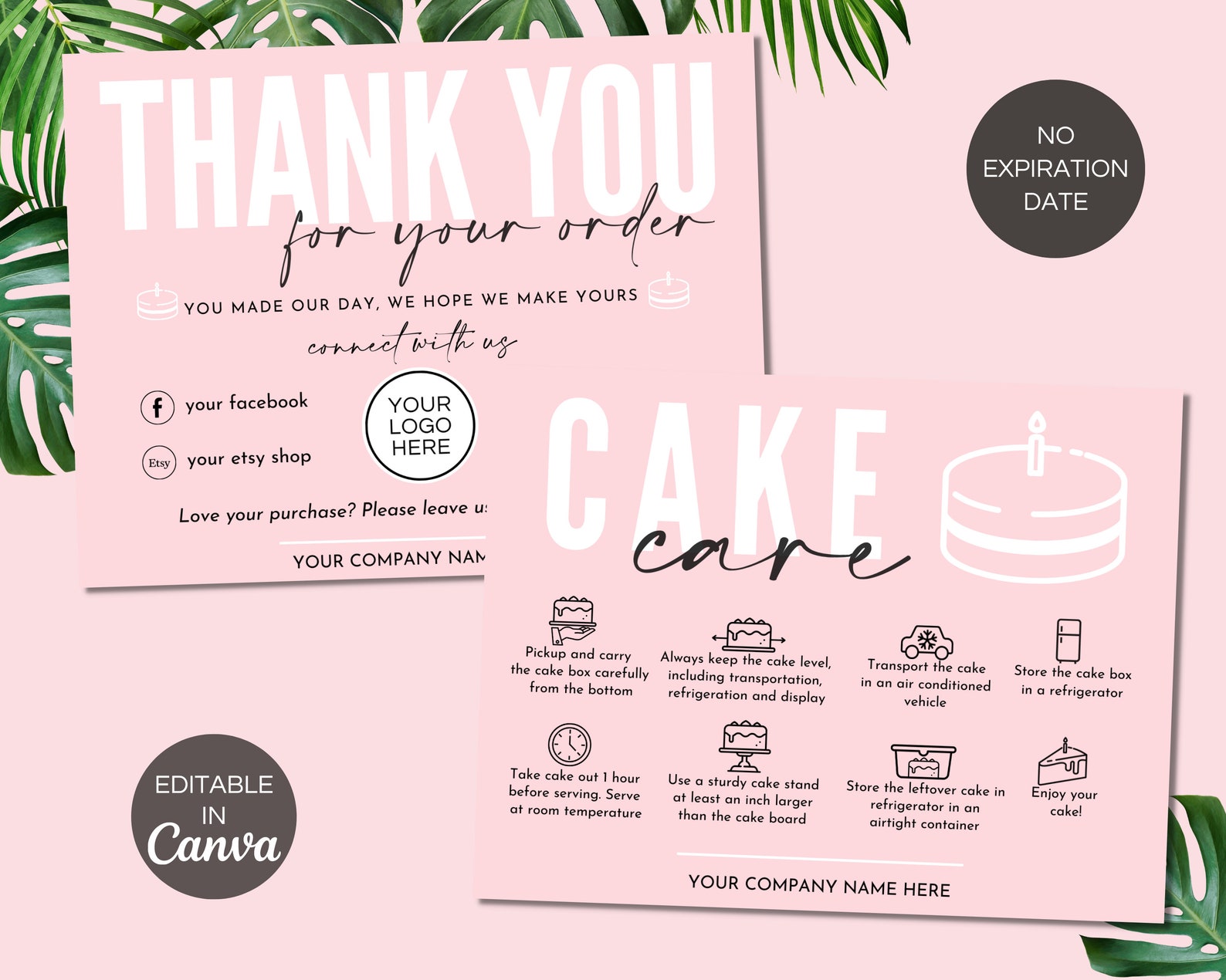 Cake Care Card Template Cake Business Thank You Cards Cake - Etsy