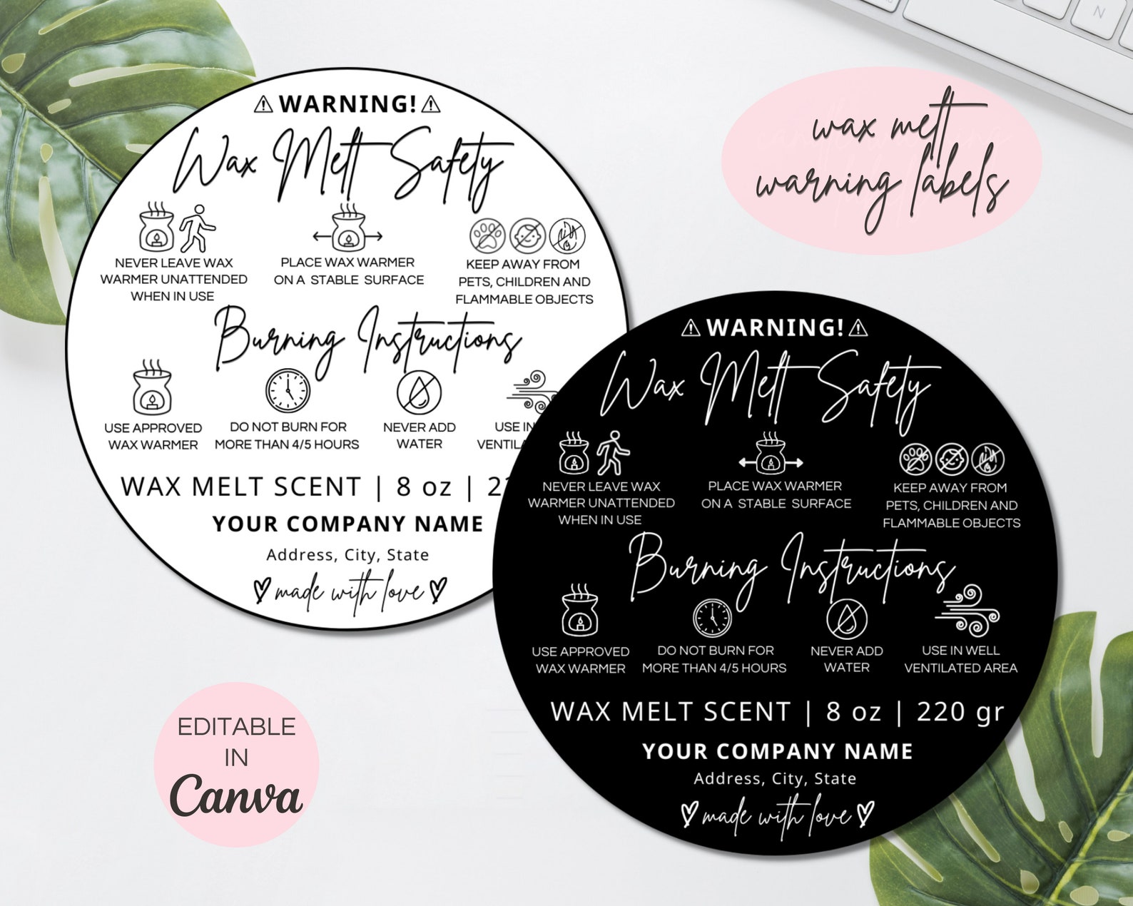 Wax Melt Warning Label Template Editable Wax Melt Warning - Etsy