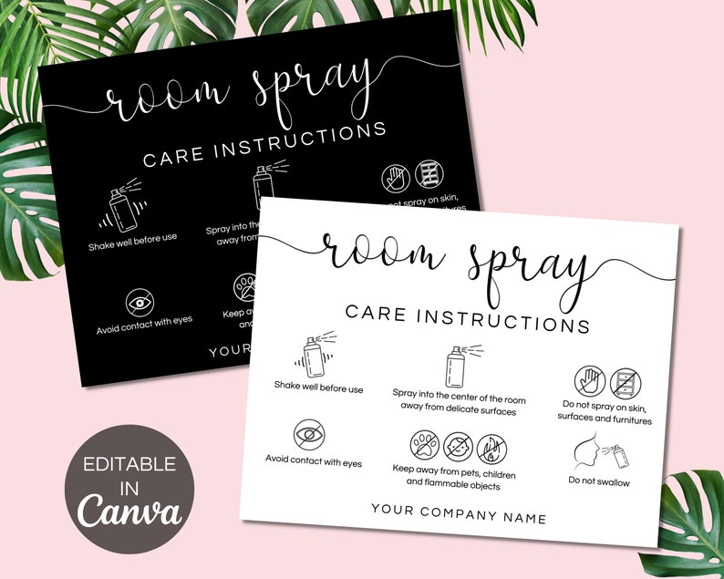 Room Spray Care Card Template Editable Room Spray Care - Etsy